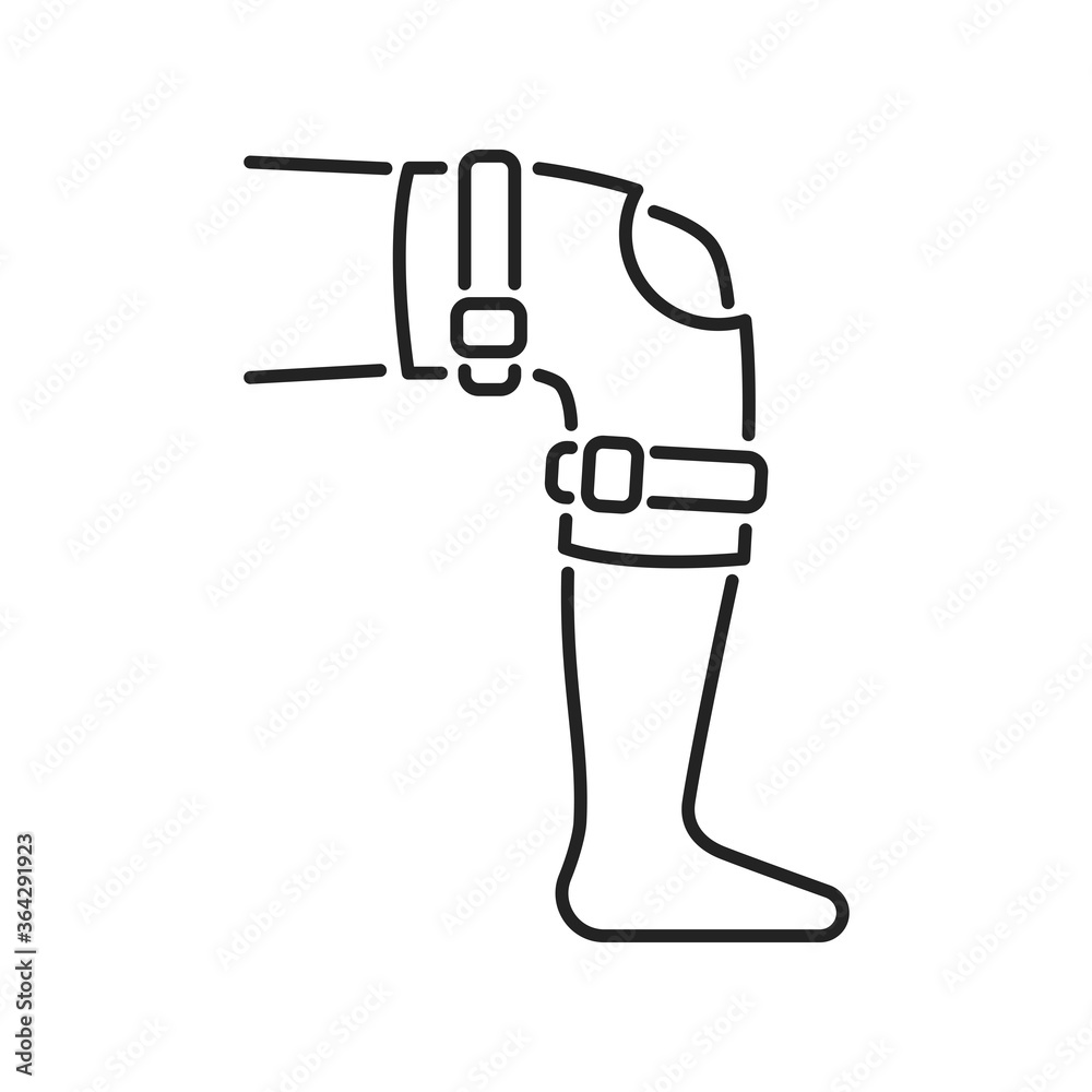Orthopedic leg joint bandage black line icon. Rehabilitation and ...
