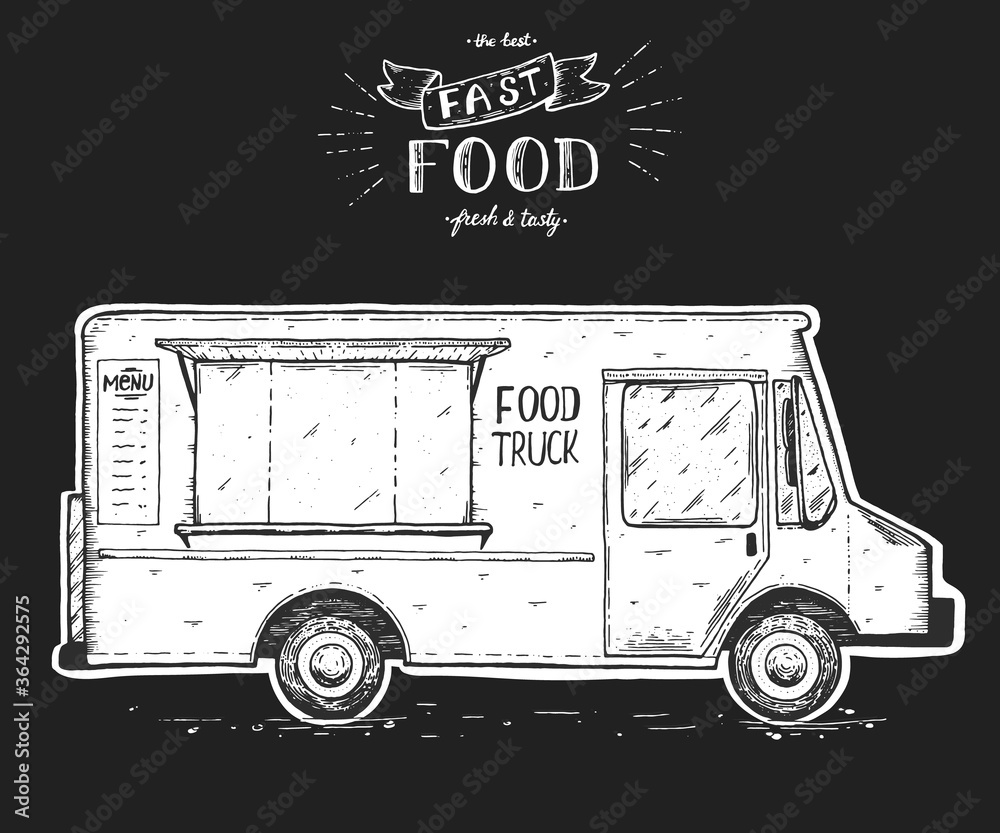 Food truck sketch vector illustration. Fast food design template ...