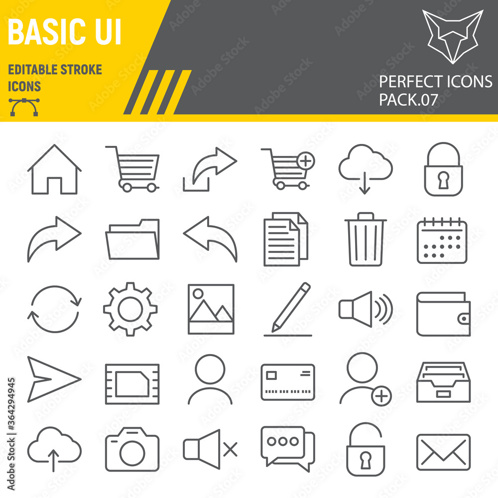 Basic UI line icon set, web mobile symbols collection, vector sketches ...