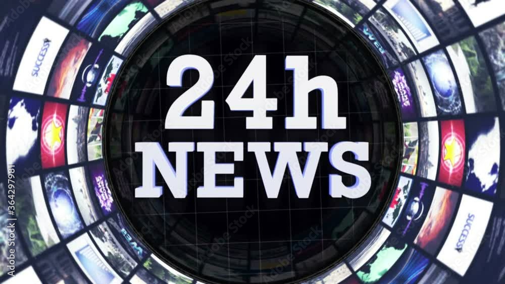 24h NEWS Text Animation and Monitors Tunnel Room, Rendering, Background ...