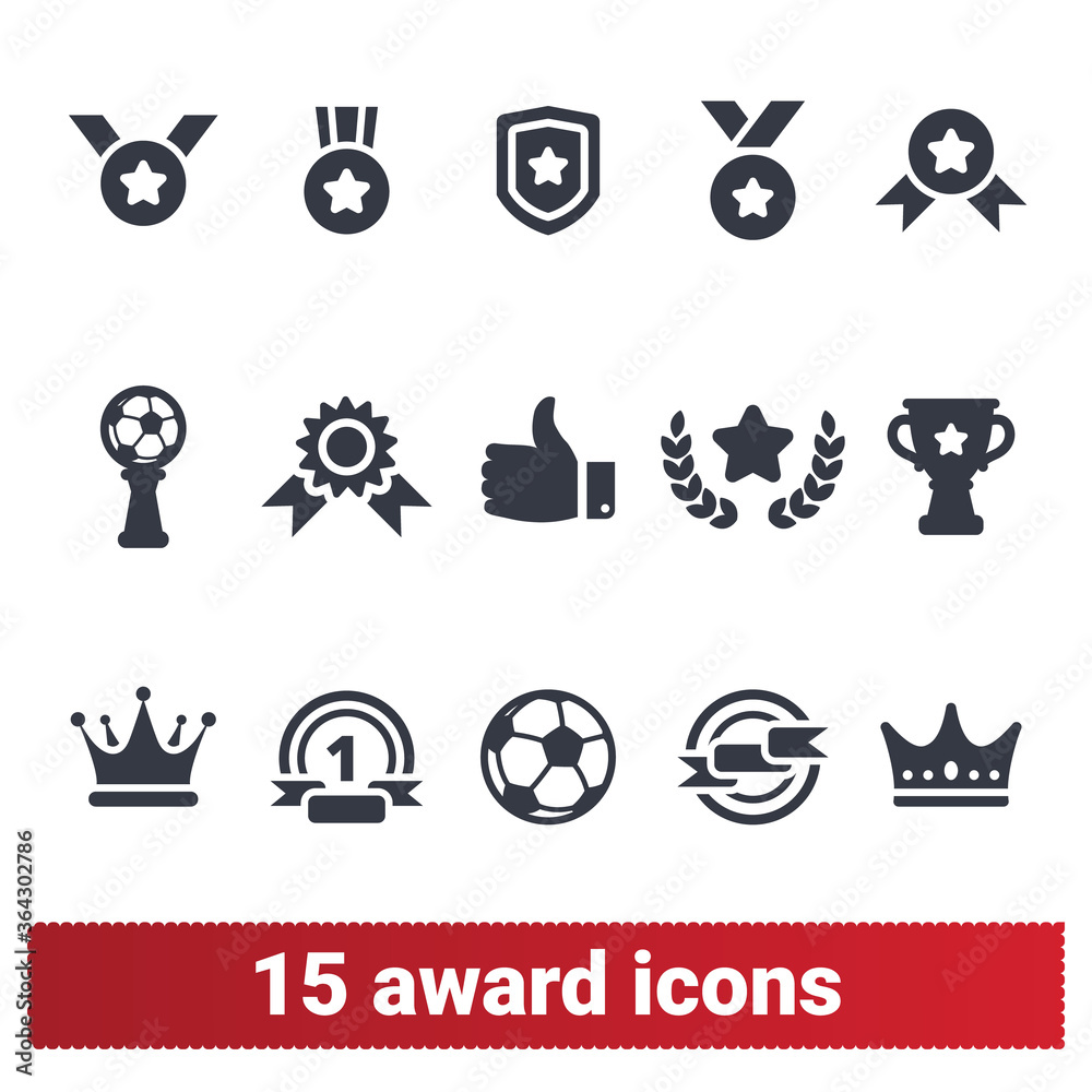 Award icons. Vector set of winner prizes and trophy pictograms ...