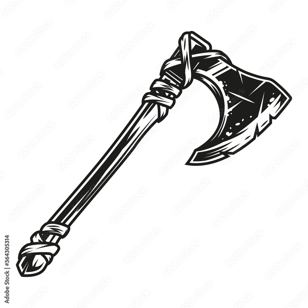 Medieval battle axe with wooden handle Stock Vector | Adobe Stock