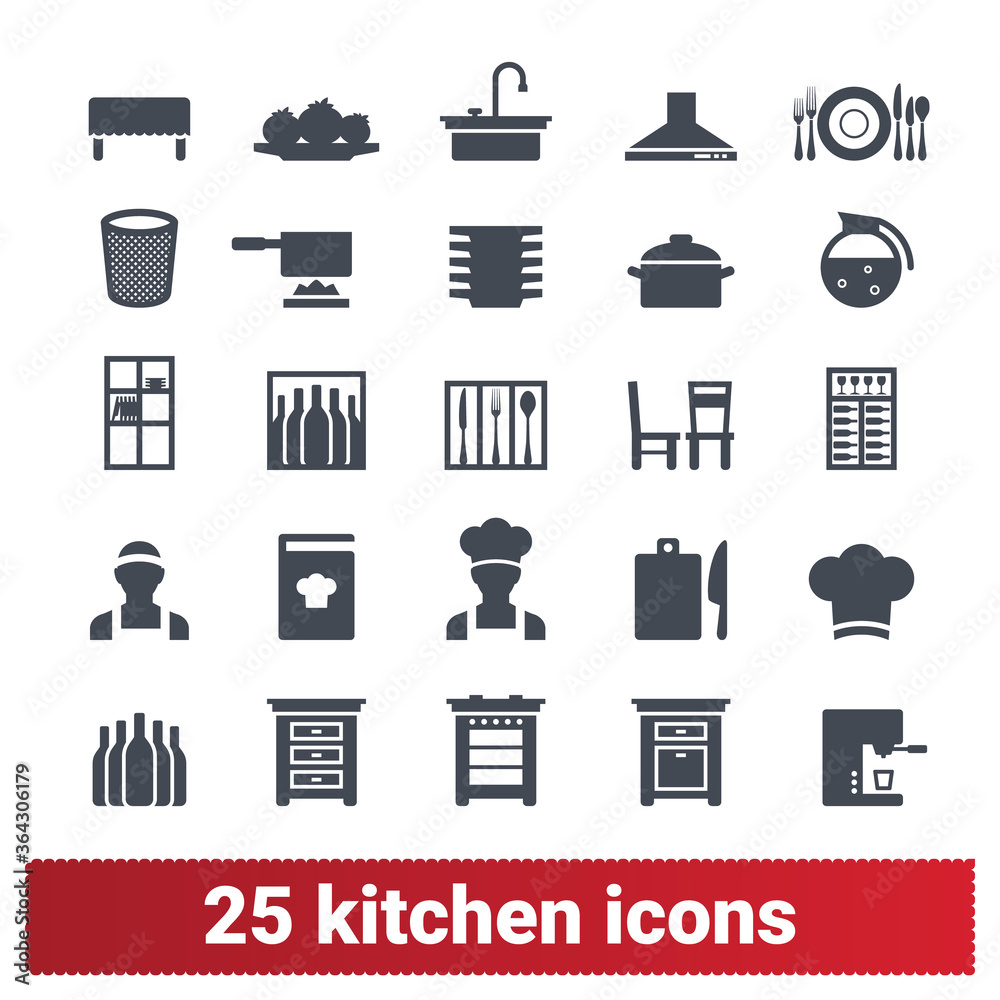 Kitchen and cooking icons. Vector collection of home, public catering ...