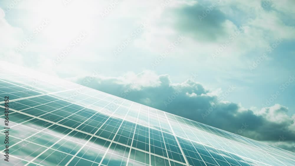 Reflection solar cell of time lapse cloudy blue sky with sunrise ...