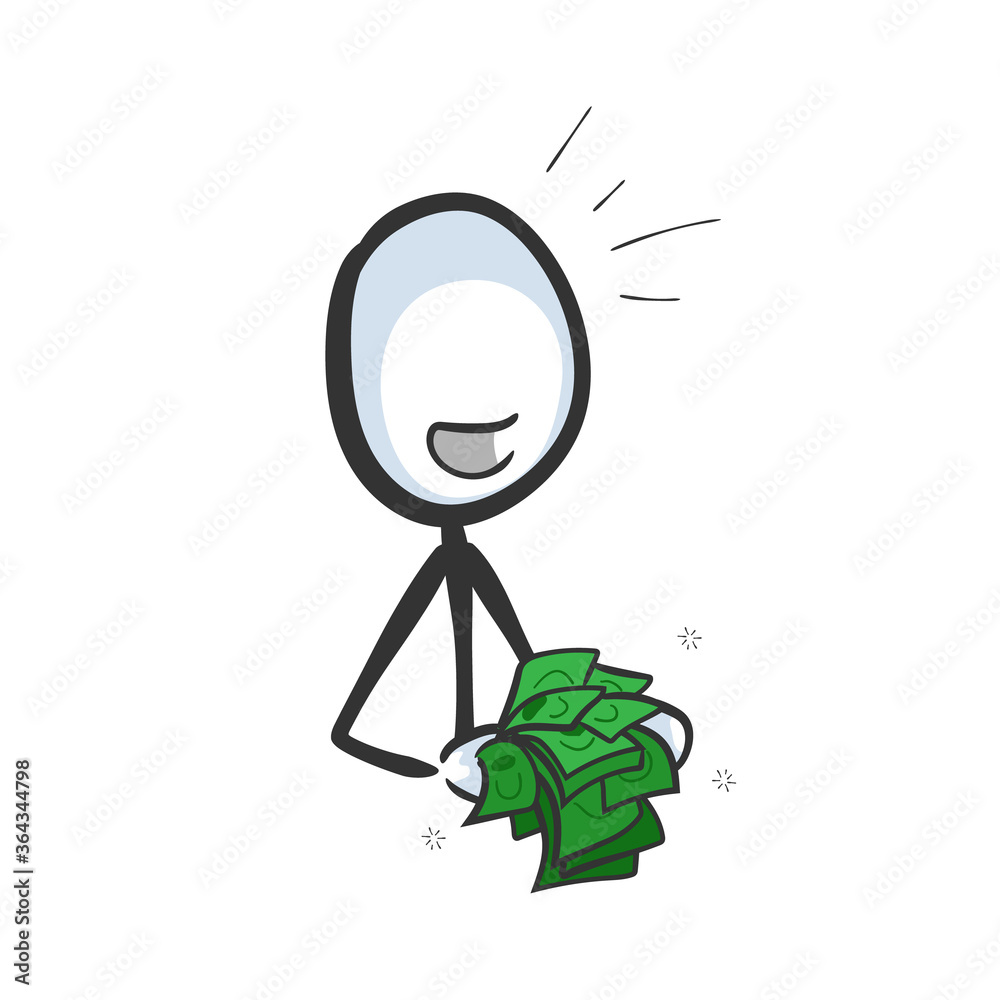 Counting cash money rich man. Vector simple happy holding salary ...