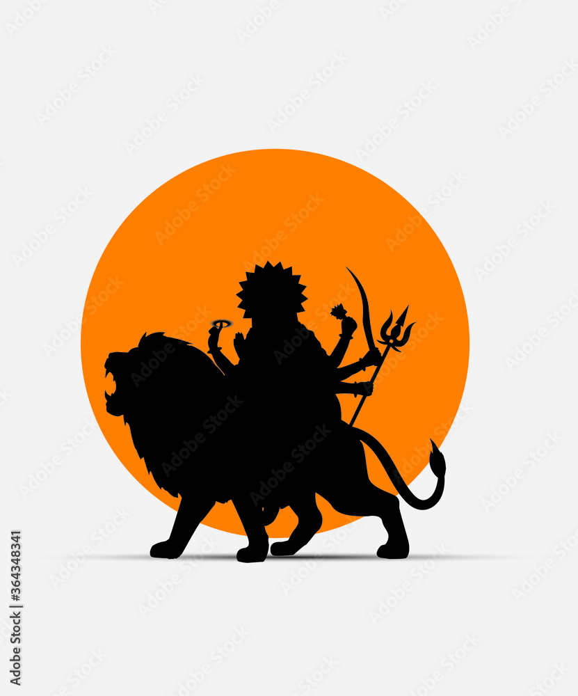 Vecteur Stock Lord maa Durga vector graphic with lion silhouette ...