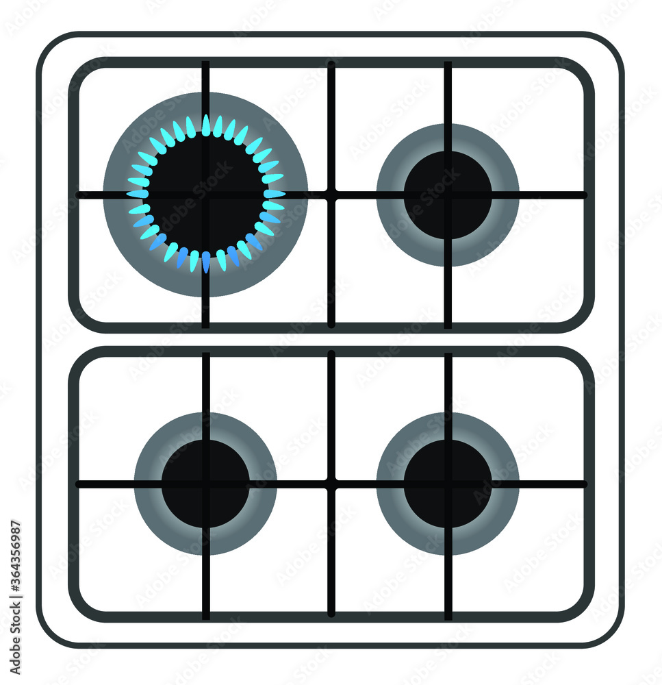 Gas stove, top, side, front view Cooktop top view stove (Gas stove icon ...
