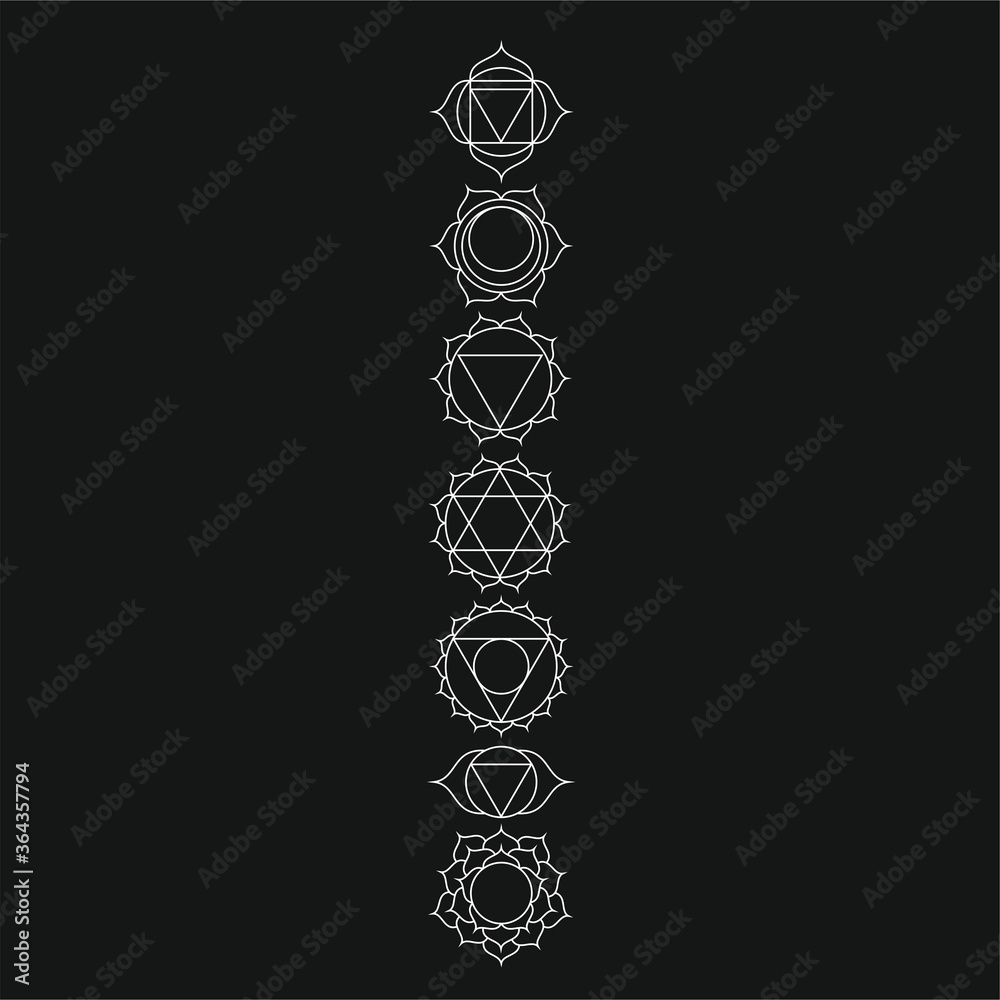 Chakra symbols set on dark background. Different styles, modern simple ...
