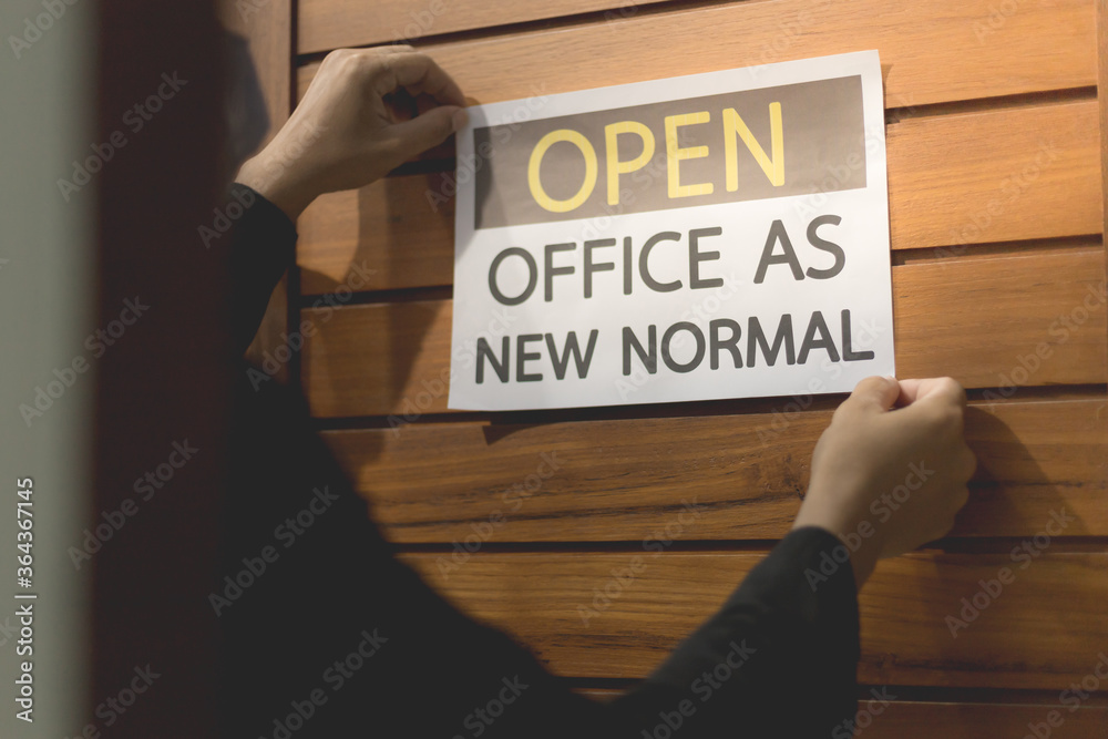 Business owner to label for open office. The concept is opening office ...