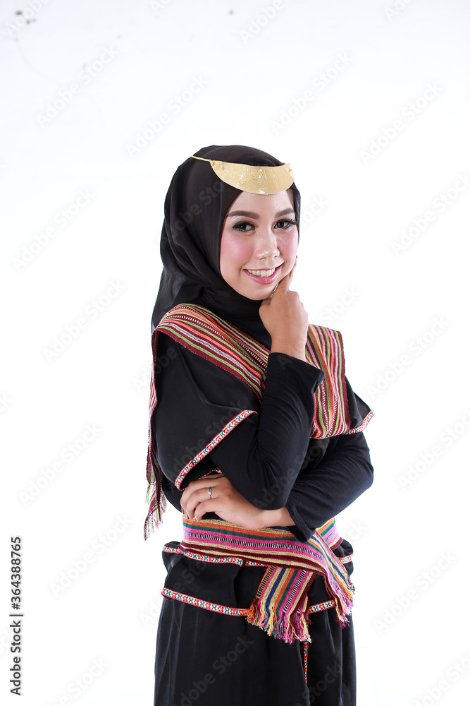 Beautiful smiling Asian girl wearing a set of modern traditional ...