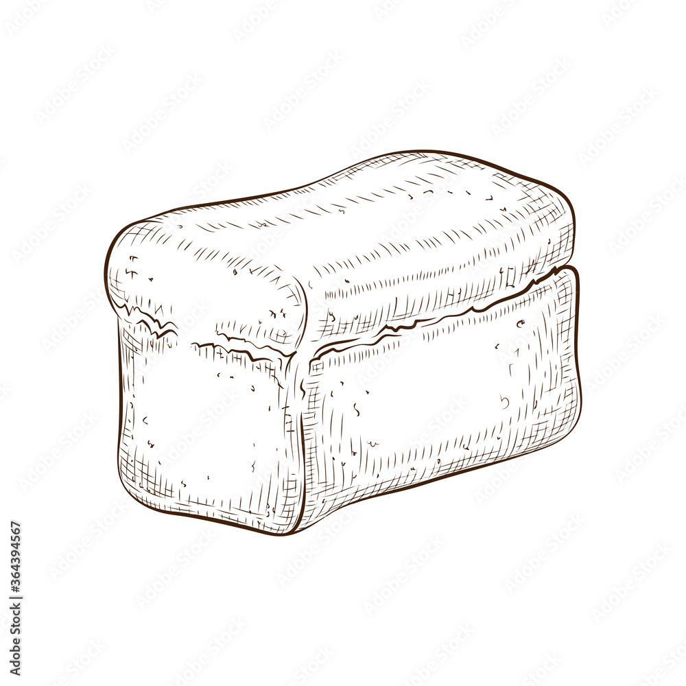 square bread isolated on white. hand drawn traditional wheat, rye or ...