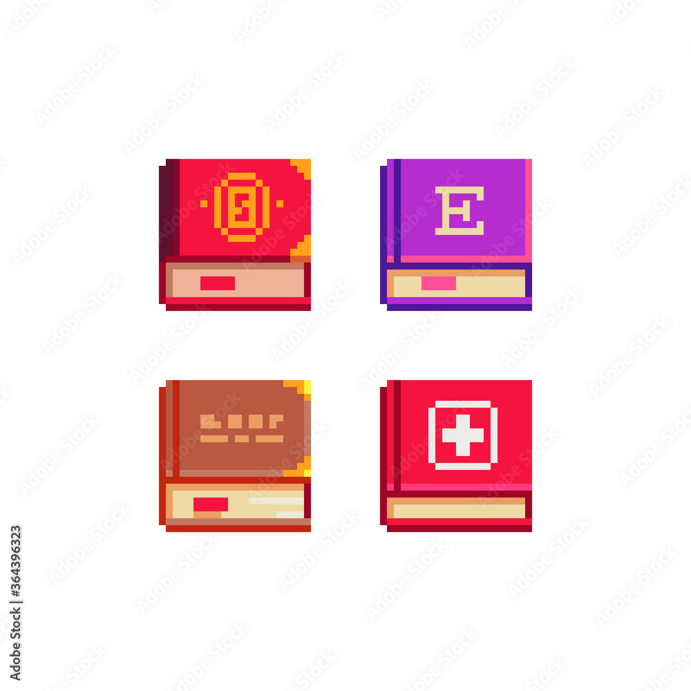 Red books pixel art icons set. Element design for mobile app, web ...