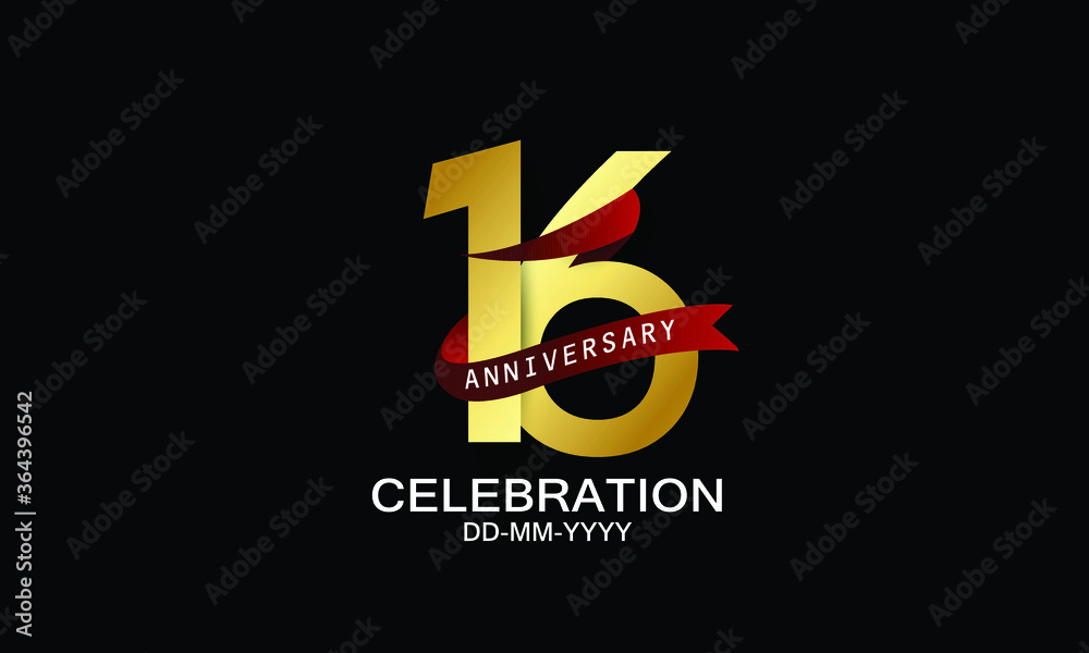 Vecteur Stock 16 year anniversary red ribbon celebration logotype ...