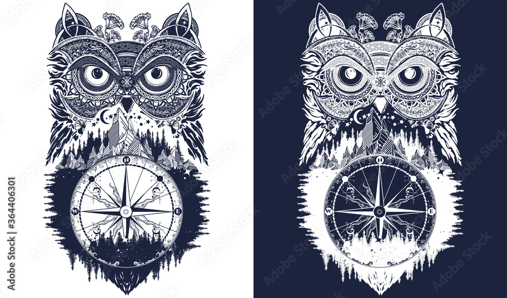 Owl Compass Tattoos