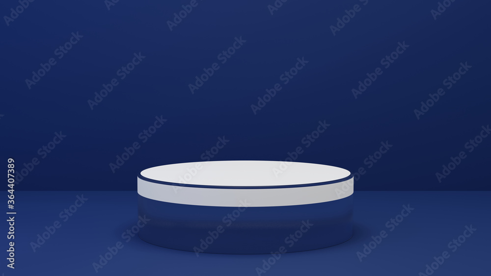 geometric glass cylinder shape background in the blue studio room ...