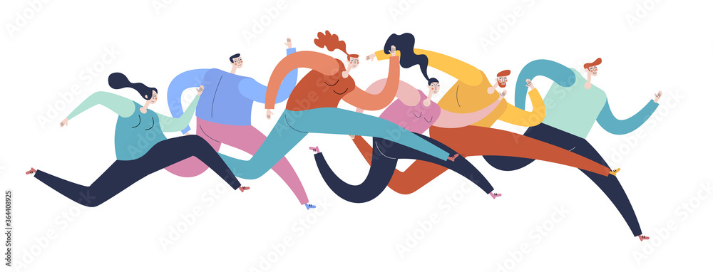 Marathon Race. Outdoor Activities Concept. Sportsmen and Sportswomen ...