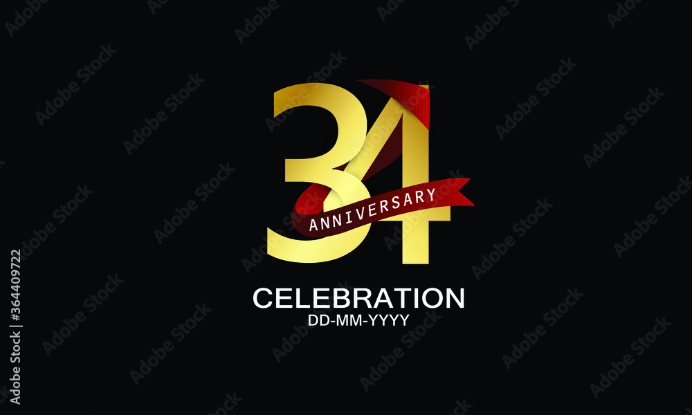 34 year anniversary red ribbon celebration logotype. anniversary logo ...