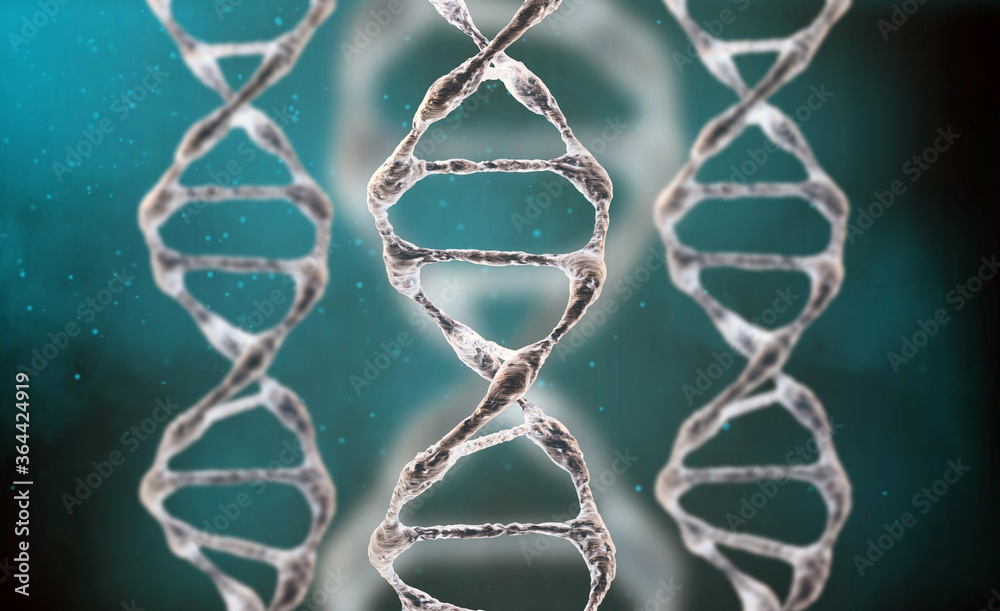 3D render of a medical background with DNA strands in color background ...