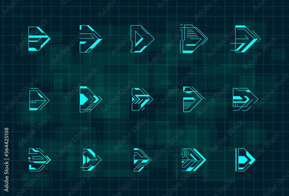 Set of futuristic HUD blue arrows. Cyberpunk arrows design for flyer ...