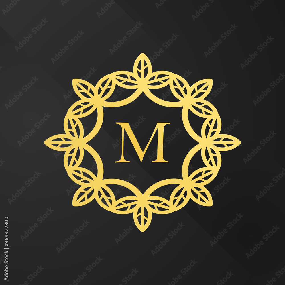Gold floral monogram design template, lineart logo design, vector ...