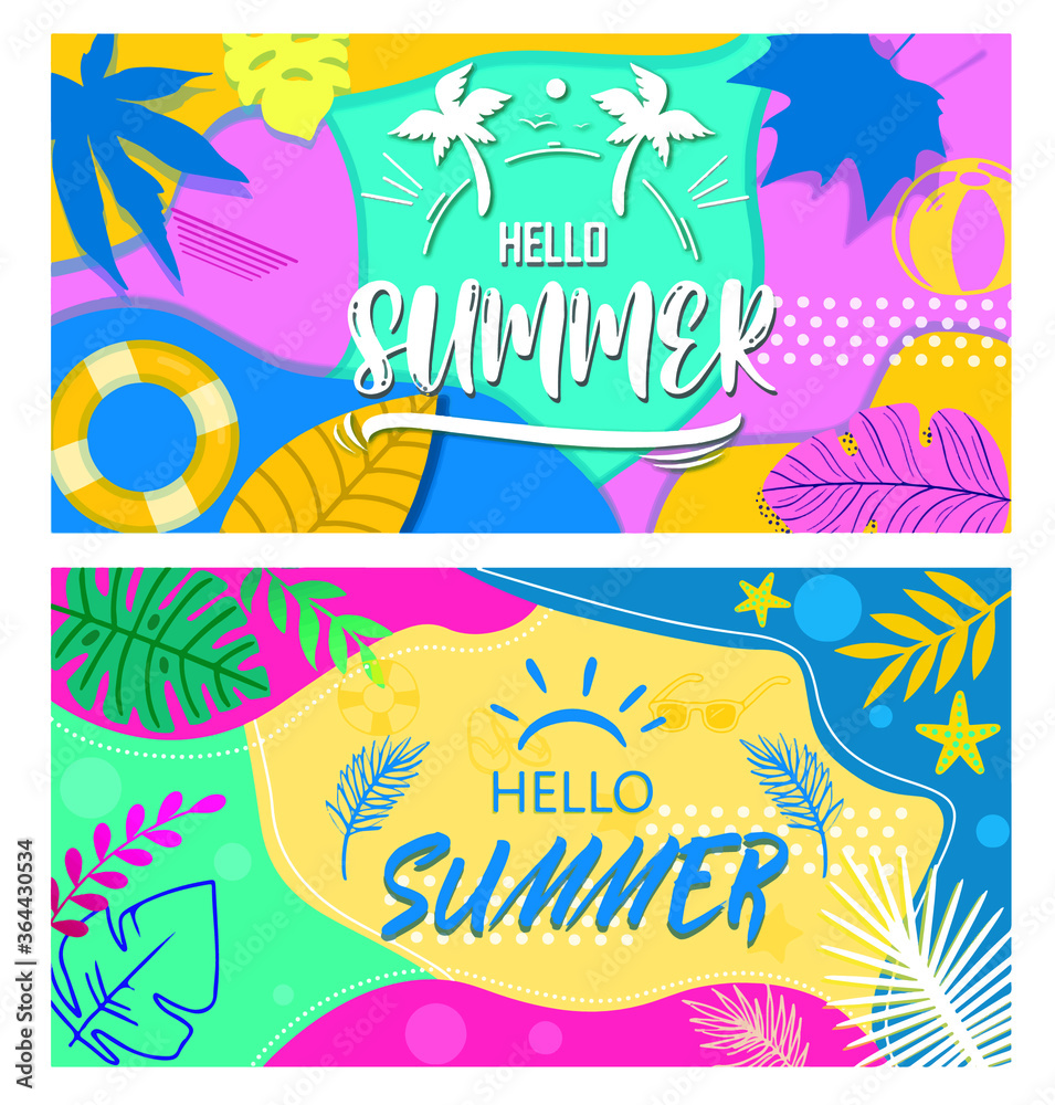 Summer banner vector set, backgrounds with copy space for text, have ...