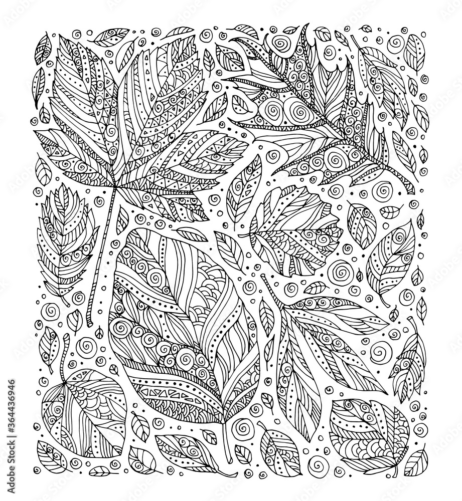 Forest leaves pattern. Elm, maple, oak, birch, linden. Hand drawn ...