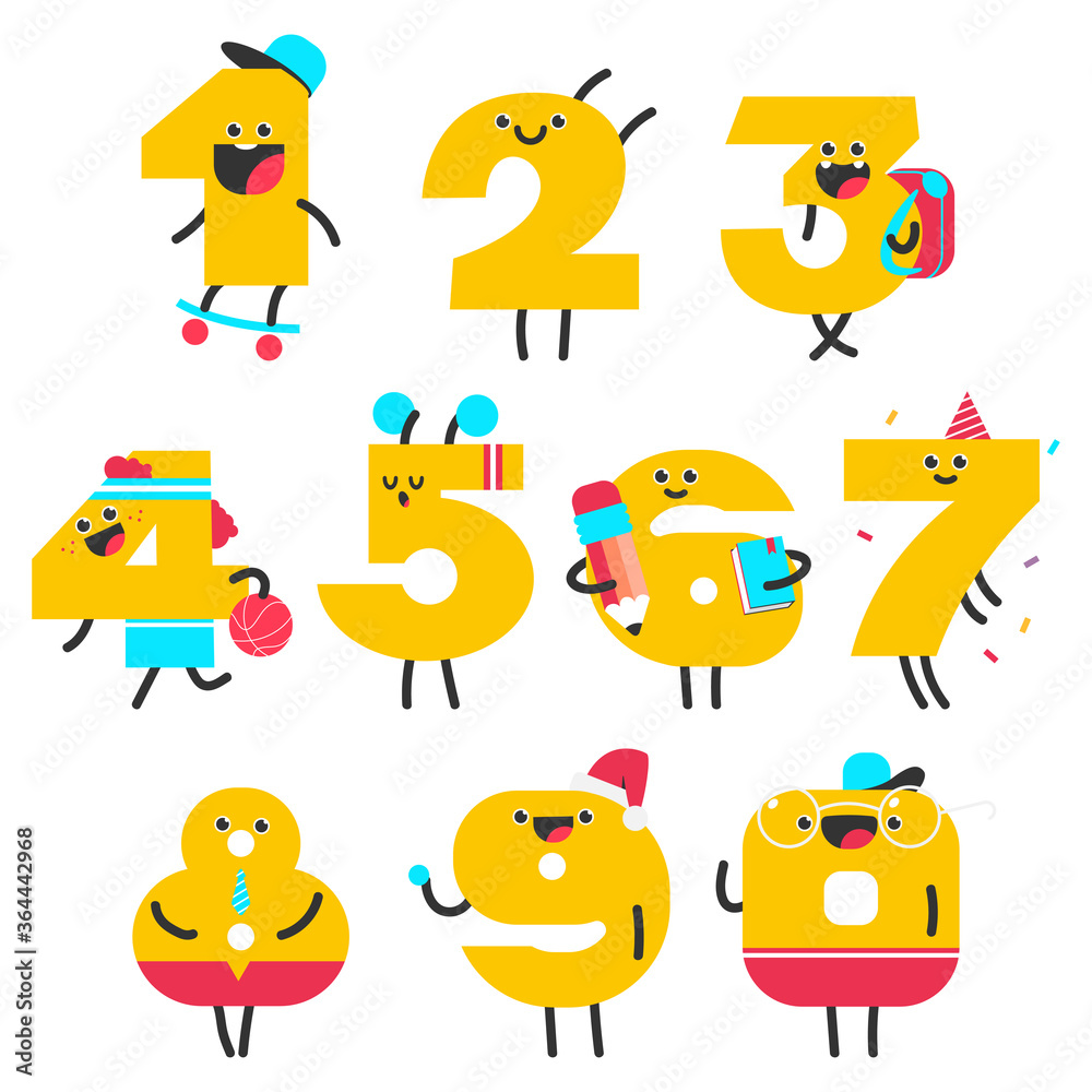 Cute cartoon numbers vector school characters isolated on a white ...
