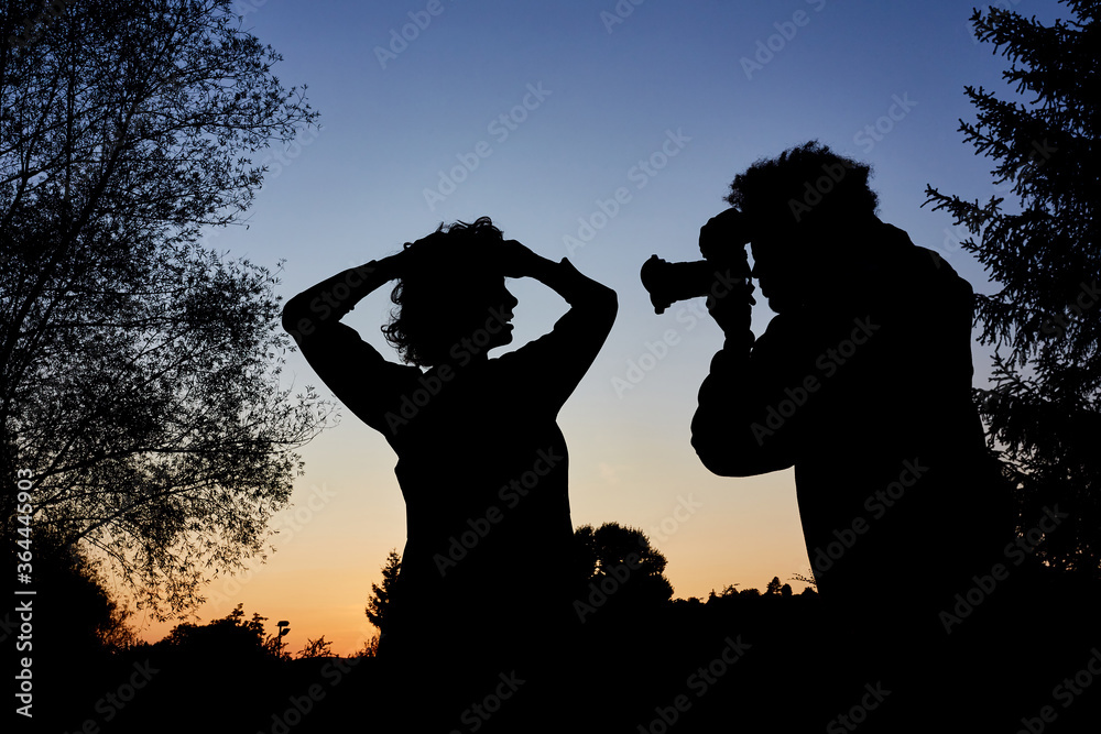 Photographer takes portrait photos in the blue hour Stock Photo | Adobe ...