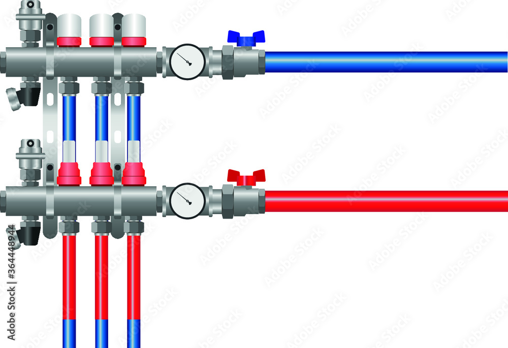 Underfloor heating collector. Stainless steel Water Distribution ...