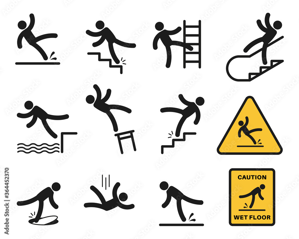 Vetor de Falling people. Simple silhouette people injury slipping on ...