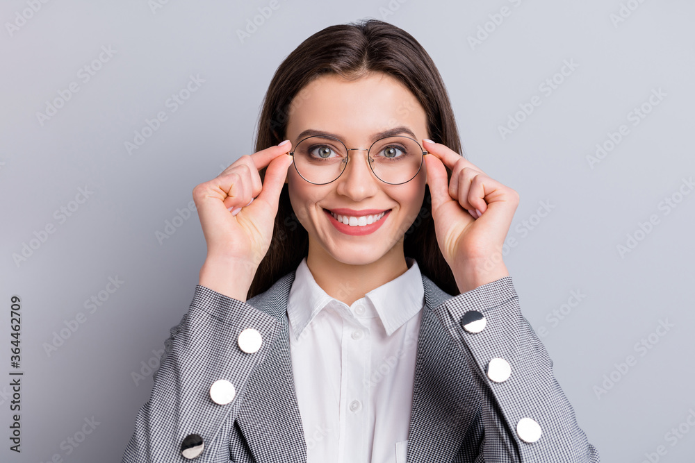 Closeup photo of attractive business lady perfect appearance beaming ...