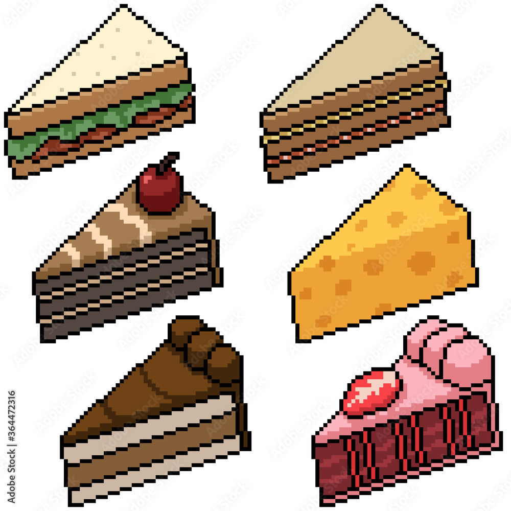 pixel art set isolated sandwich cake cheese Stock Vector | Adobe Stock