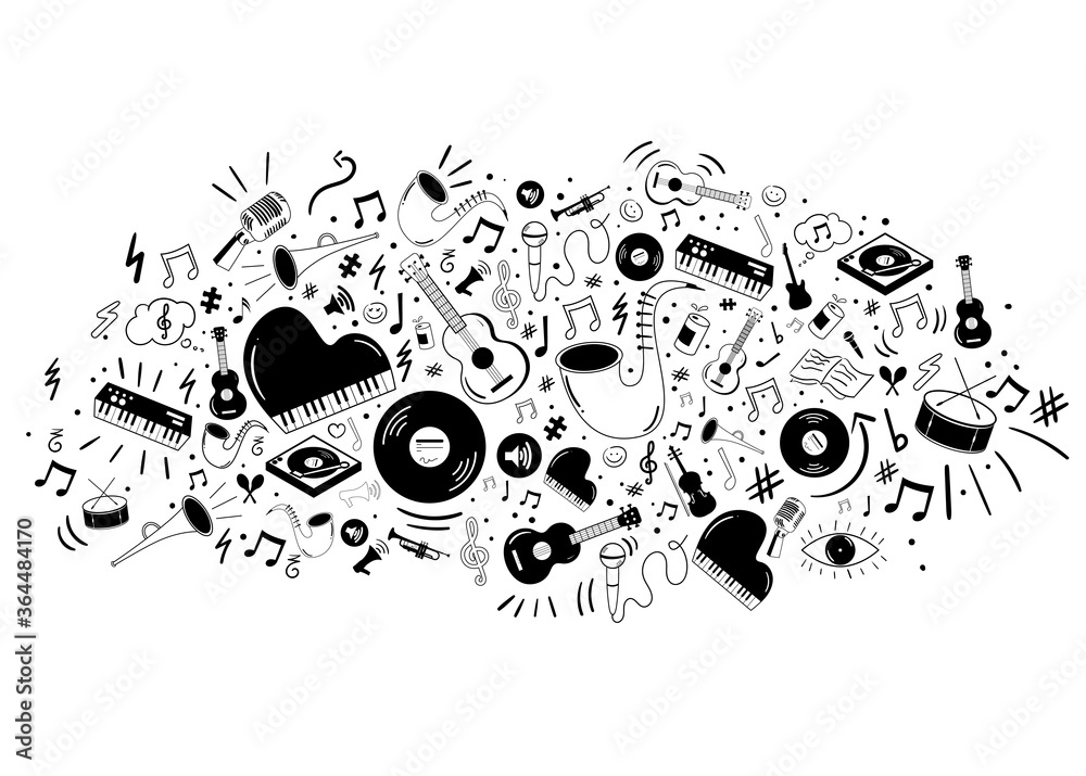 sfondo, icone, simboli, strumenti musicali, musica, concerto, Stock ...