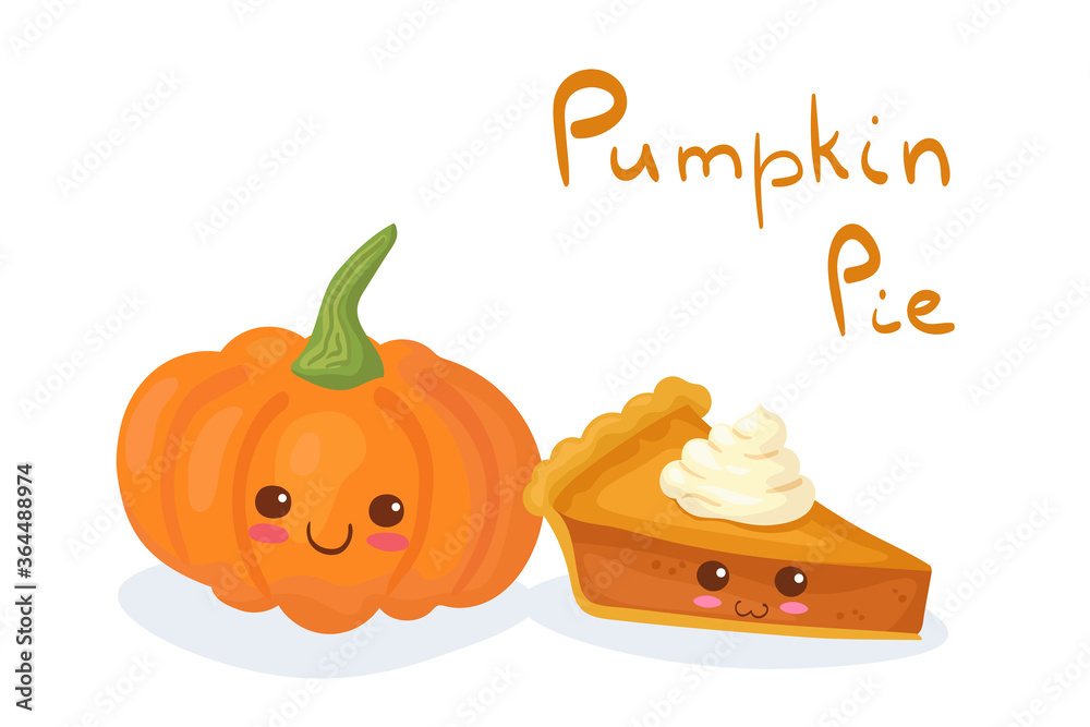 Kawaii vector illustration with click of Pumpkin Pie isolated on white ...
