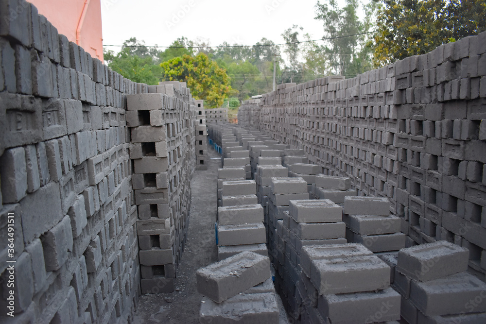 Fly ash bricks in blocks for sale at brick factory Stock Photo | Adobe ...