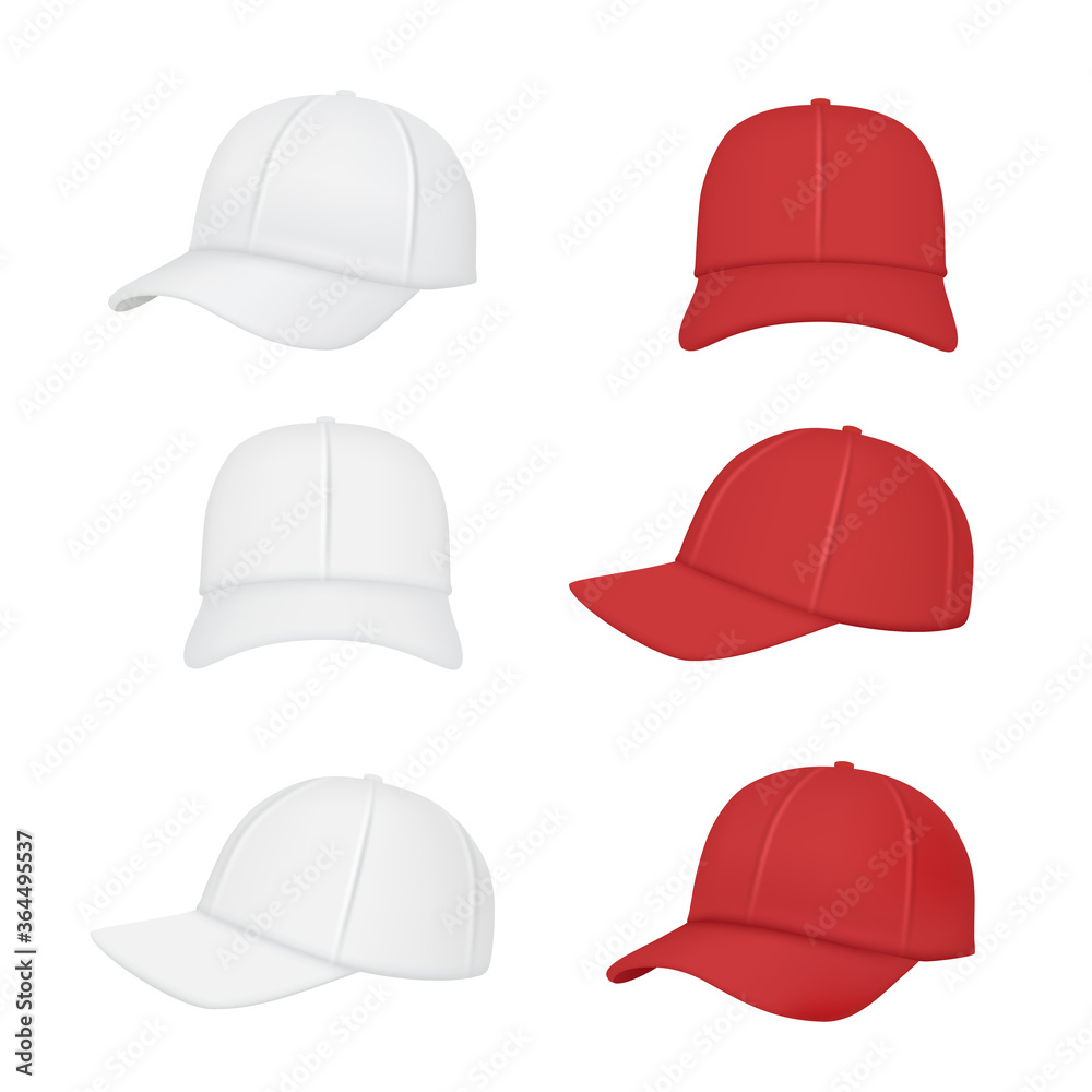 Baseball cap. Sport clothes realistic mockup front back side of caps ...