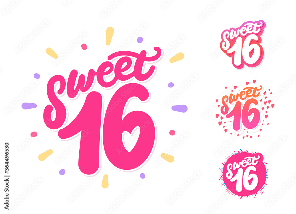 Sweet 16. Set of vector lettering. Stock Vector | Adobe Stock
