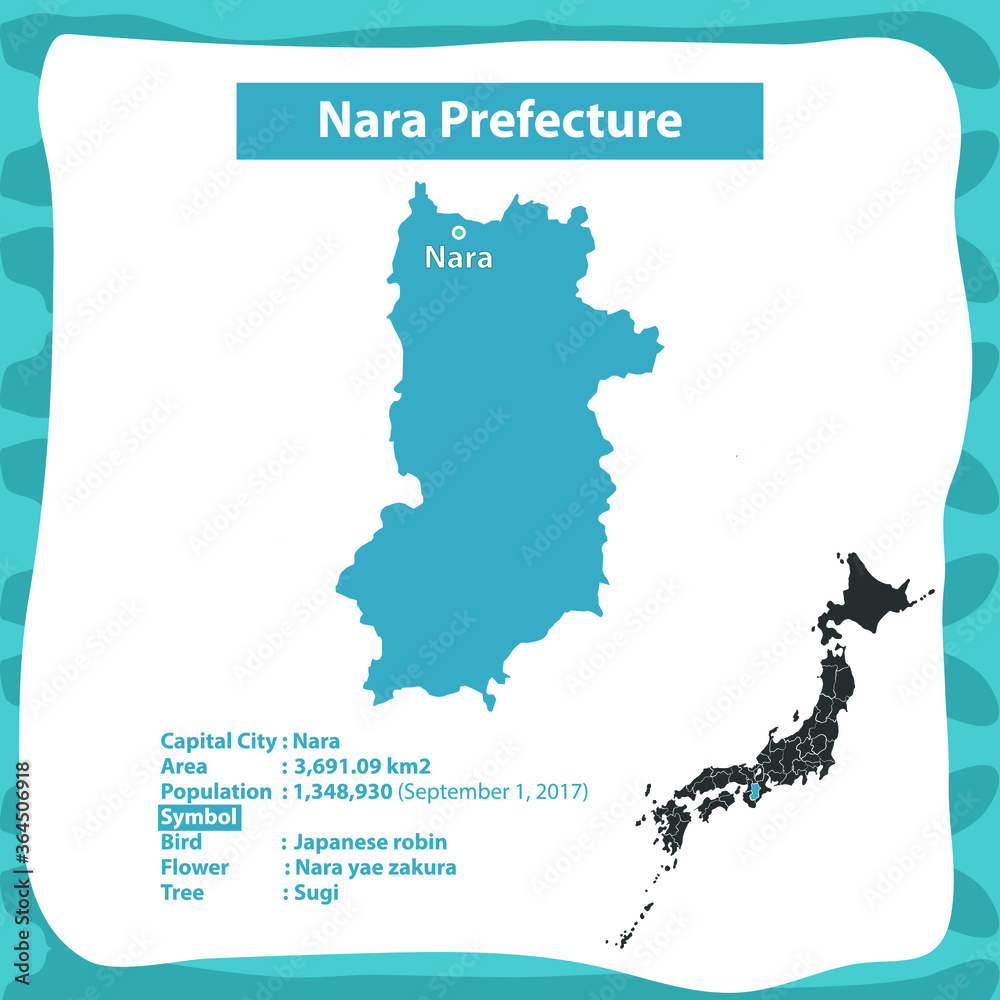 Fototapeta mapa świata dla dzieci Nara Prefecture Map of Japan Country ...