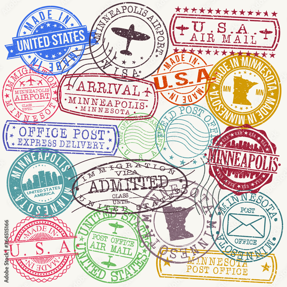 Minneapolis Minnesota Set of Stamps. Travel Stamp. Made In Product ...