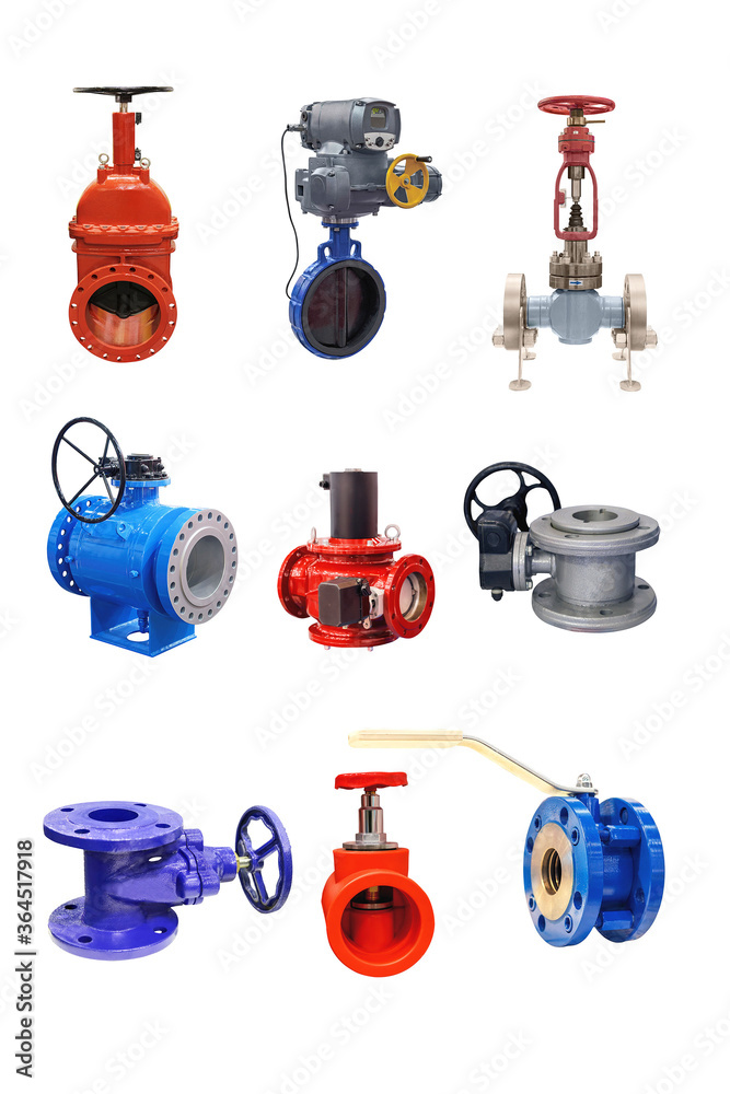 a group of modern shut-off valves of various designs for a gas pipeline ...