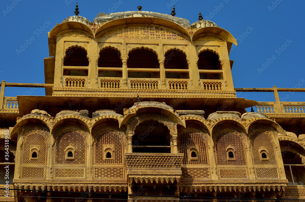 Facade of a traditional Rajasthani haveli with window at Patwon ki ...