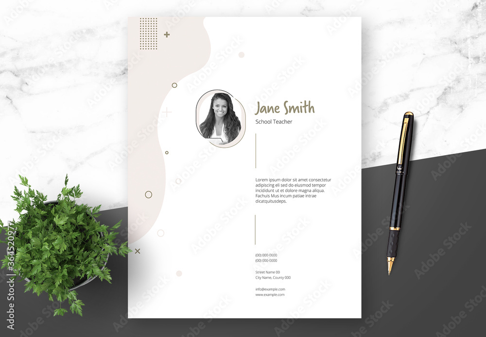 Teacher Resume and Cover Letter Layout with Beige Elements Stock ...