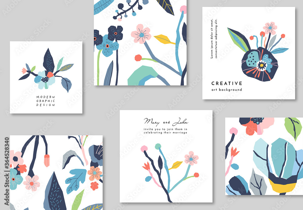 Set of Cards with Floral Elements Stock Template | Adobe Stock