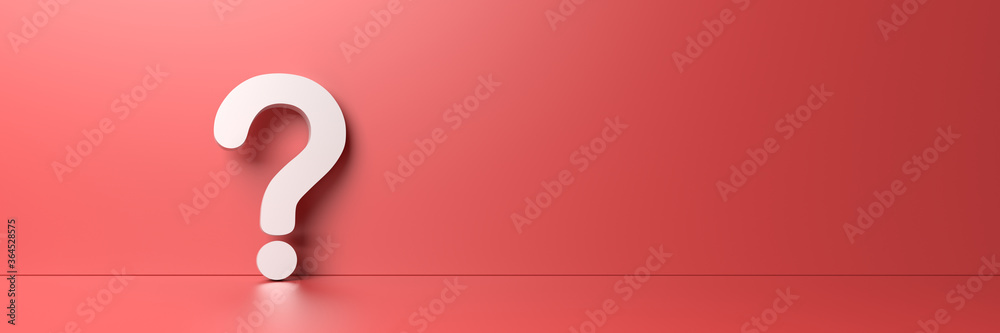 White question marks on red background with empty copy space on right ...