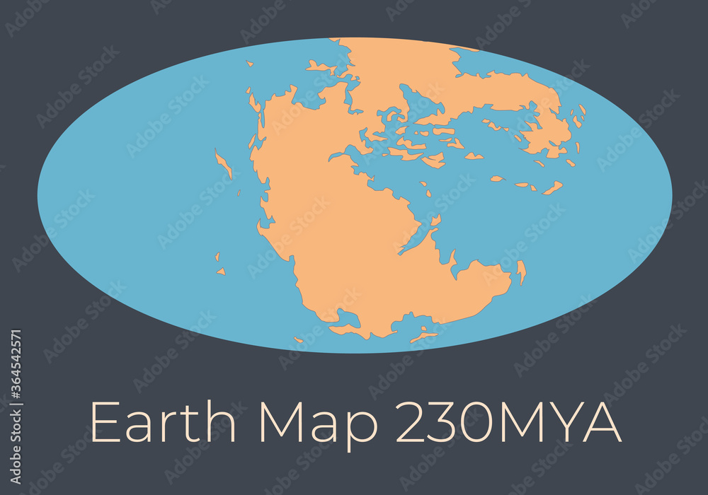 Map of the Earth 230MYA. Vector illustration of Earth map with orange ...