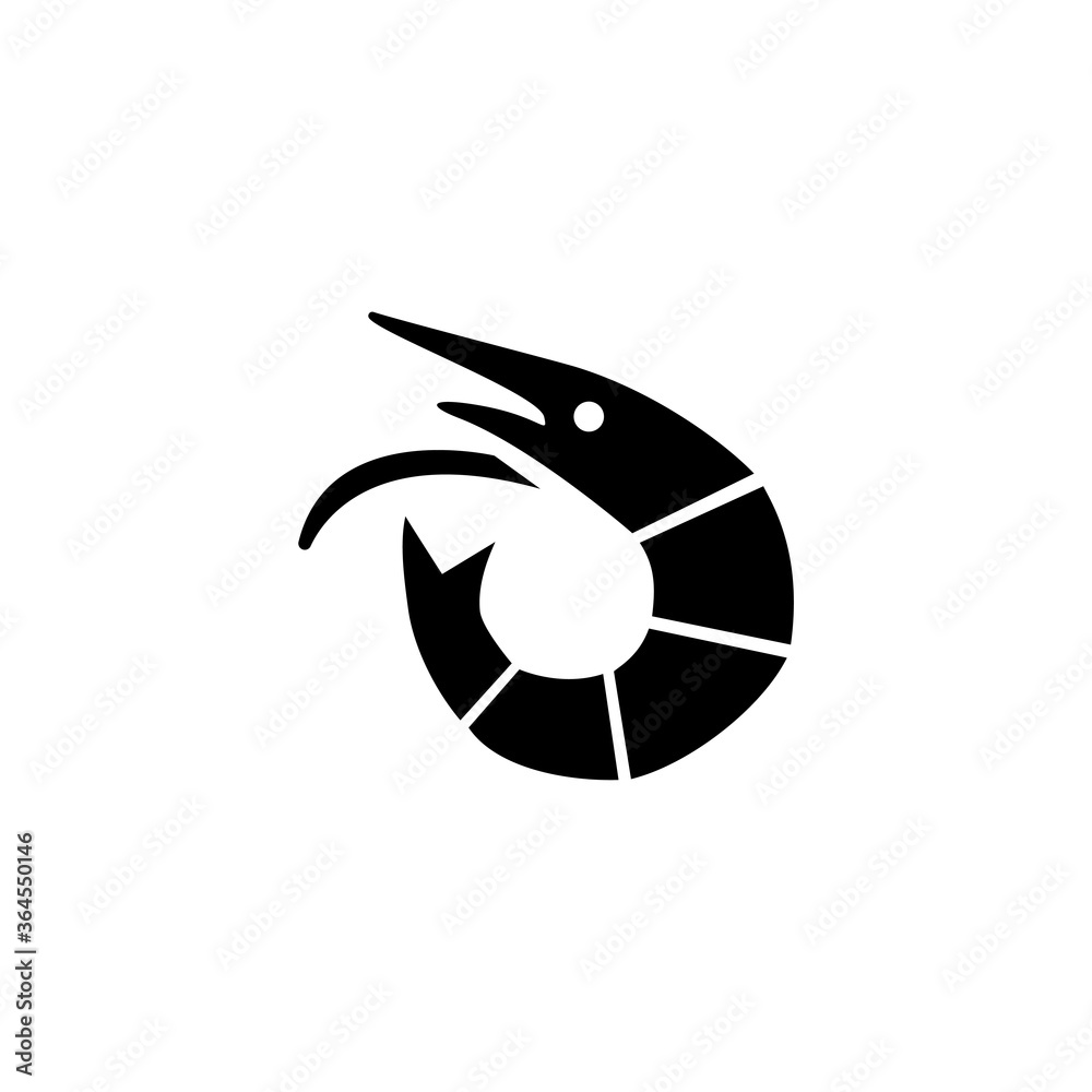 Shrimp Seafood, Langoustine, Tiger Prawn. Flat Vector Icon illustration. Simple black symbol on ...