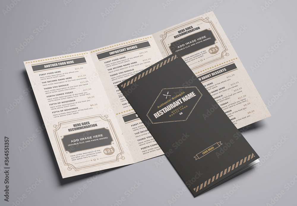 Rustic Food Trifold Menu Layout Stock Template | Adobe Stock