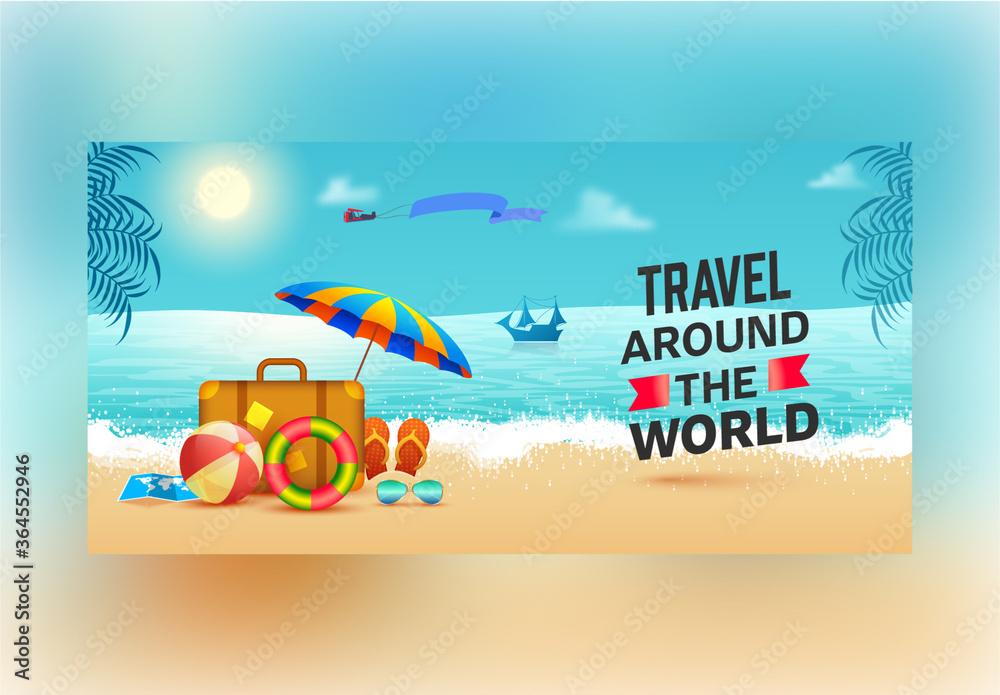 Summer Holiday Background with Illustrated Beach Elements Stock ...