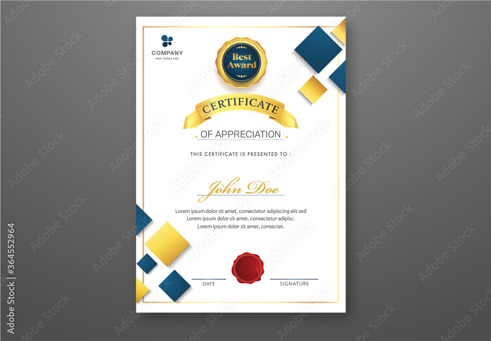 Certificate of Appreciation Layout with Placeholder Stock Template ...