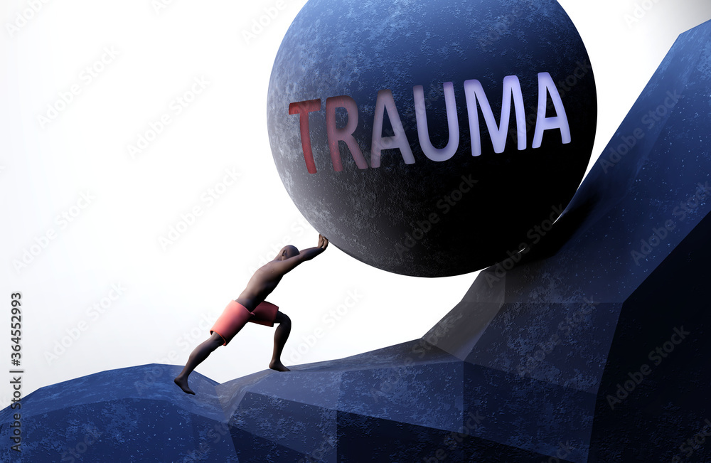 Trauma as a problem that makes life harder - symbolized by a person ...